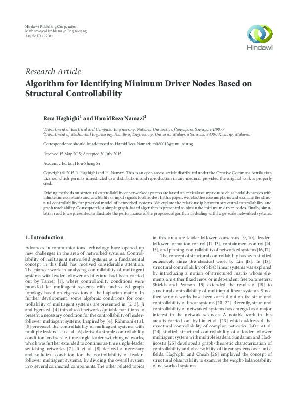 (PDF) Algorithm for Identifying Minimum Driver Nodes Based on ...