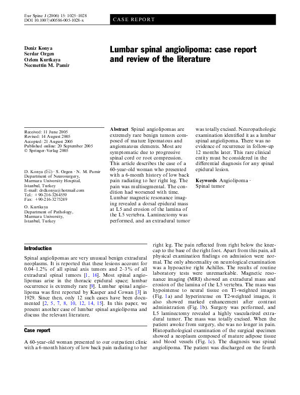 (PDF) Lumbar spinal angiolipoma: case report and review of the literature
