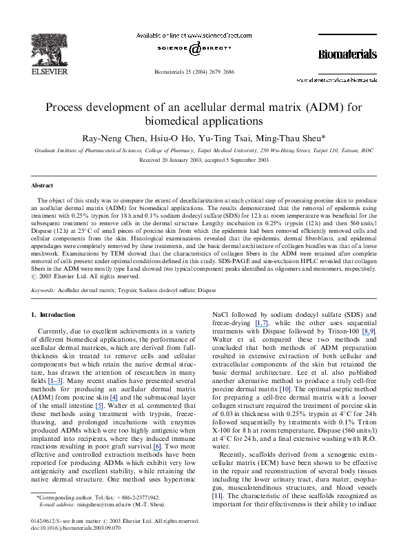 (PDF) Process development of an acellular dermal matrix (ADM) for ...