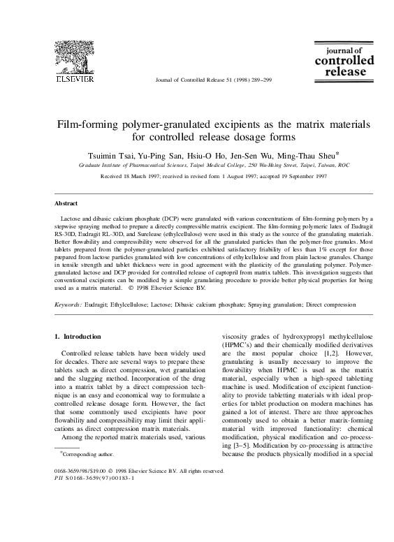 (PDF) Film-forming polymer-granulated excipients as the matrix ...