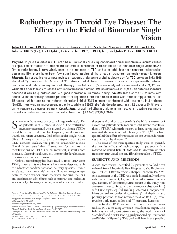 (PDF) Radiotherapy in thyroid eye disease: the effect on the field of ...