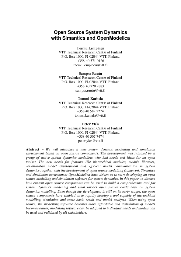 (PDF) Open Source System Dynamics with Simantics and OpenModelica