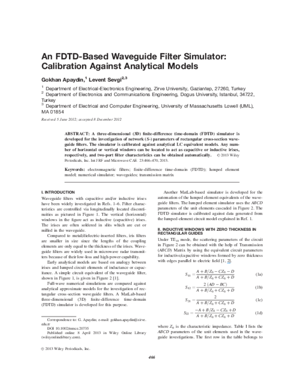 Pdf An Fdtd Based Waveguide Filter Simulator Calibration Against