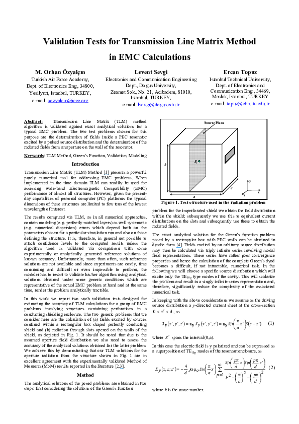 (PDF) Validation tests for transmission line matrix method in EMC ...