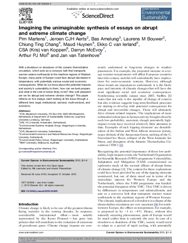 (PDF) Imagining the unimaginable: synthesis of essays on abrupt and ...