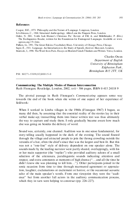 (PDF) Communicating: The Multiple Modes of Human Interconnection