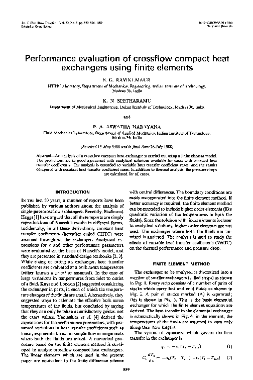 (PDF) Performance evaluation of crossflow compact heat exchangers using finite elements