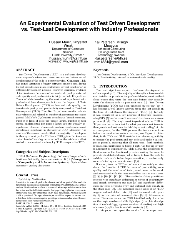 (PDF) An experimental evaluation of test driven development vs. test ...
