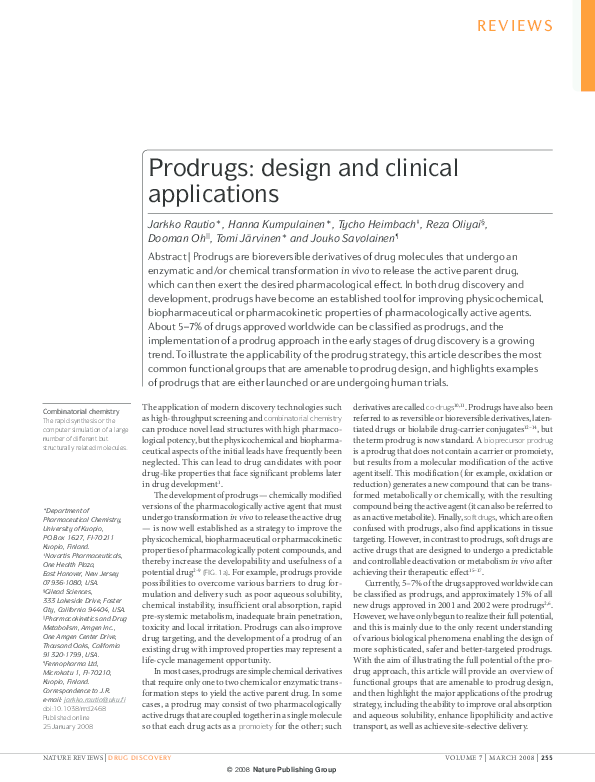 (PDF) Prodrugs: design and clinical applications