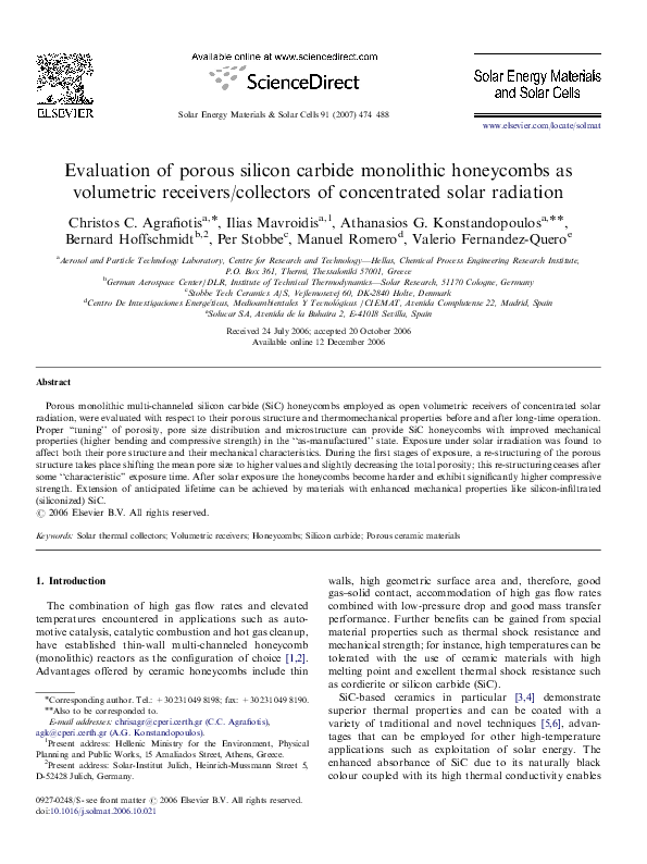 (PDF) Evaluation of porous silicon carbide monolithic honeycombs as ...