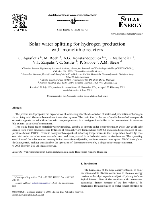 (PDF) Solar water splitting for hydrogen production with monolithic ...