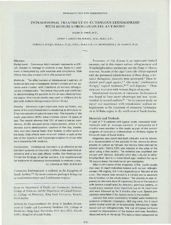 (PDF) Intralesional treatment of cutaneous leishmaniasis with sodium ...