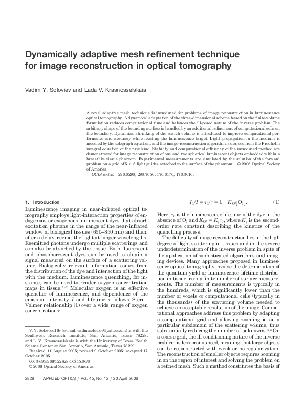 (PDF) Dynamically adaptive mesh refinement technique for image reconstruction in optical tomography