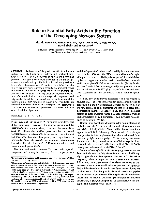 (PDF) Role of essential fatty acids in the function of the developing ...