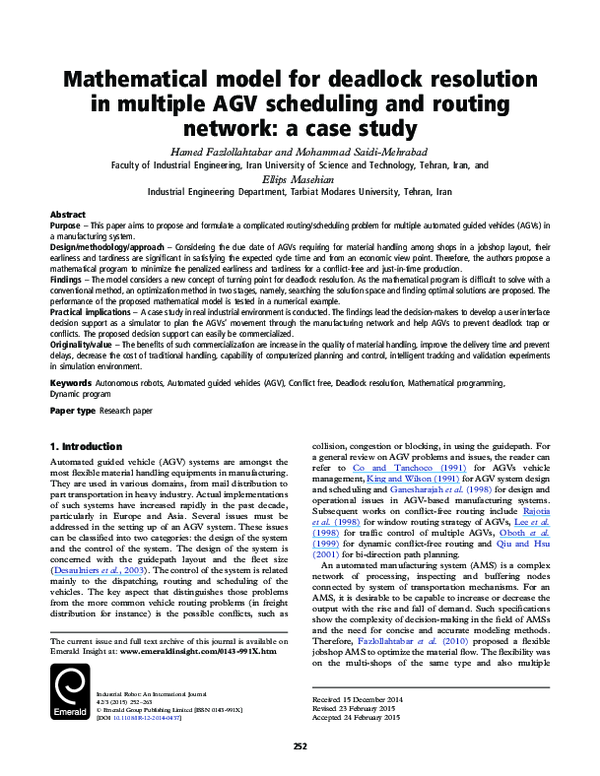 Pdf Mathematical Model For Deadlock Resolution In Multiple Agv Scheduling And Routing Network
