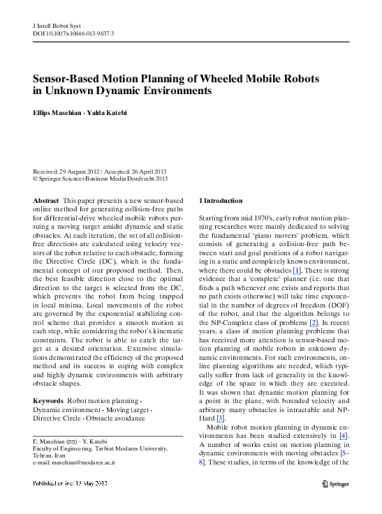 (PDF) Sensor-Based Motion Planning of Wheeled Mobile Robots in Unknown Dynamic Environments