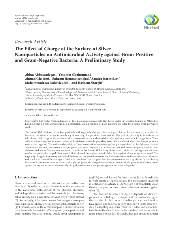 (PDF) The Effect of Charge at the Surface of Silver Nanoparticles on ...