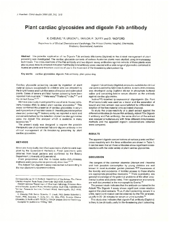 (PDF) Plant cardiac glycosides and digoxin Fab antibody | Dorothy ...