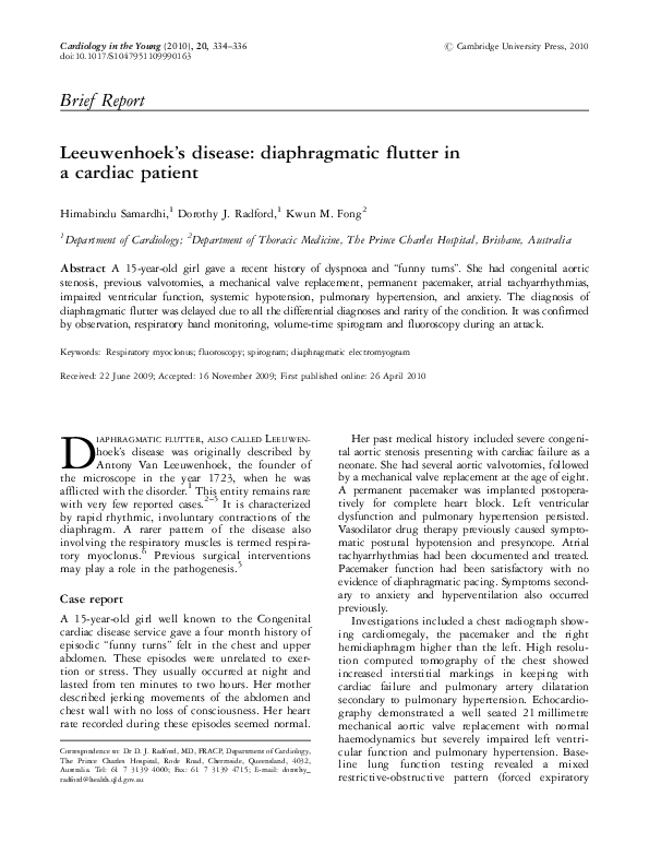 (PDF) Leeuwenhoek’s disease: diaphragmatic flutter in a cardiac patient