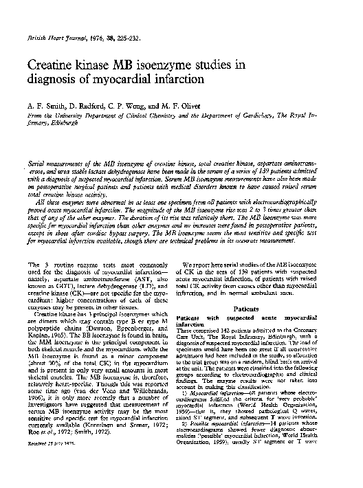 (PDF) Creatine kinase MB isoenzyme studies in diagnosis of myocardial infarction | Dorothy ...