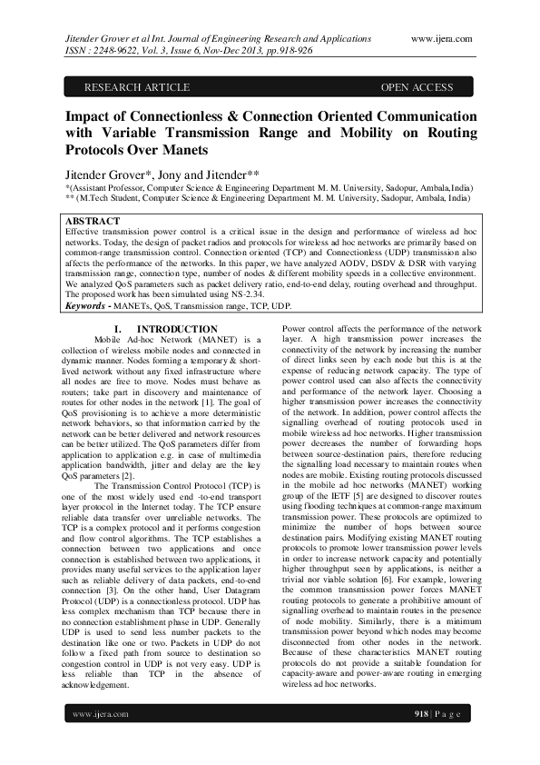 (PDF) Impact of Connectionless & Connection Oriented Communication with Variable Transmission ...