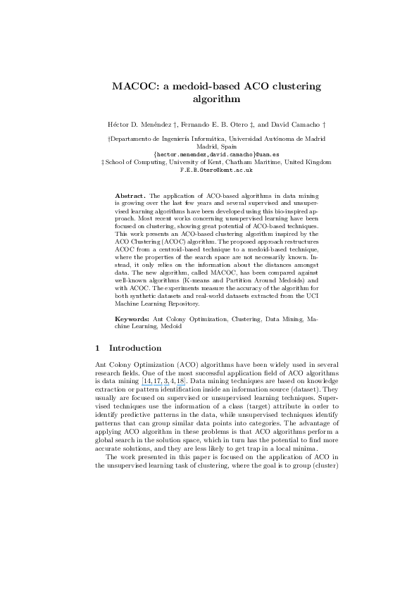 (PDF) MACOC: A Medoid-Based ACO Clustering Algorithm