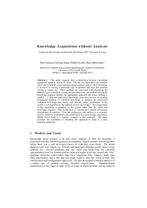 (PDF) Knowledge acquisition without analysis