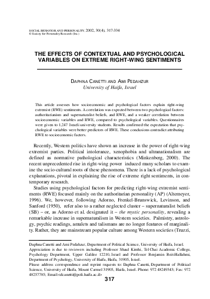 (PDF) The Effects of Contextual and Psychological Variables on Extreme ... (PDF) The Effects of Contextual and Psychological Variables on Extreme ...