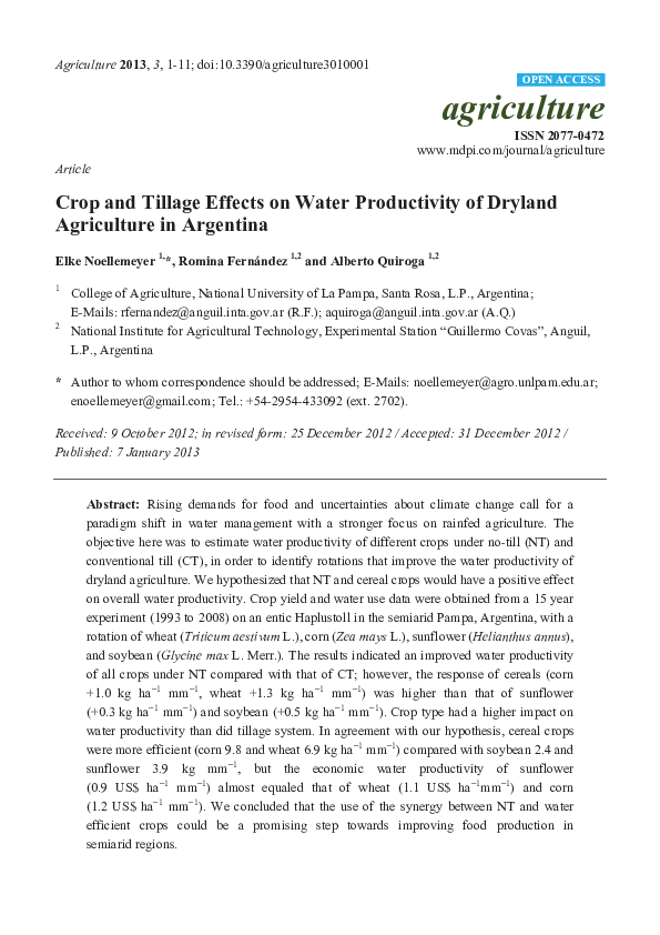 (PDF) Crop and Tillage Effects on Water Productivity of Dryland ...