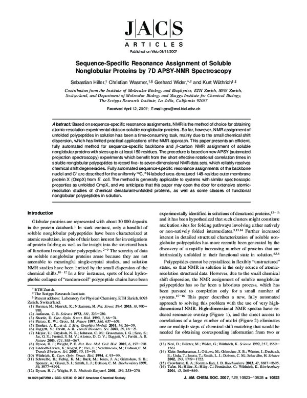 (PDF) Sequence-Specific Resonance Assignment of Soluble Nonglobular Proteins by 7D APSY-NMR ...