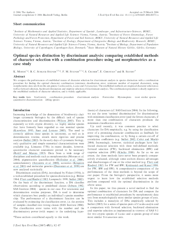 (PDF) Optimal species distinction by discriminant analysis