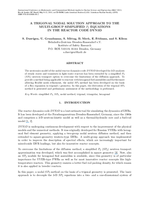 Pdf A Trigonal Nodal Solution Approach To The Multi Group Simplified P 3 Equations In The