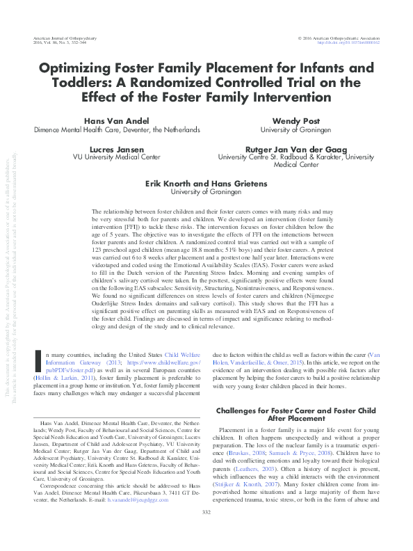 (PDF) Optimizing foster family placement for infants and toddlers: A ...