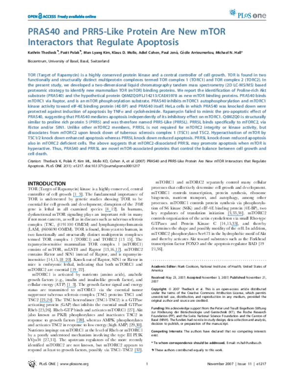 (PDF) PRAS40 and PRR5-Like Protein Are New mTOR Interactors that ...