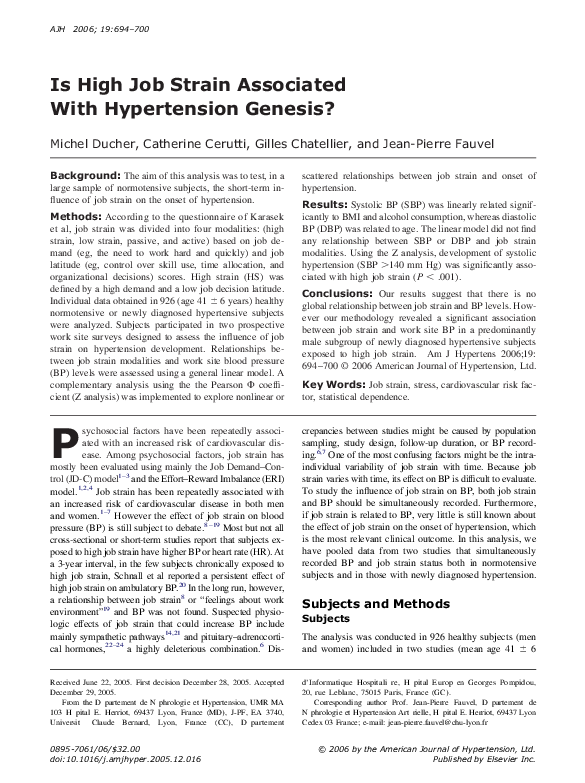 (PDF) Is high job strain associated with hypertension genesis? | Michel ...