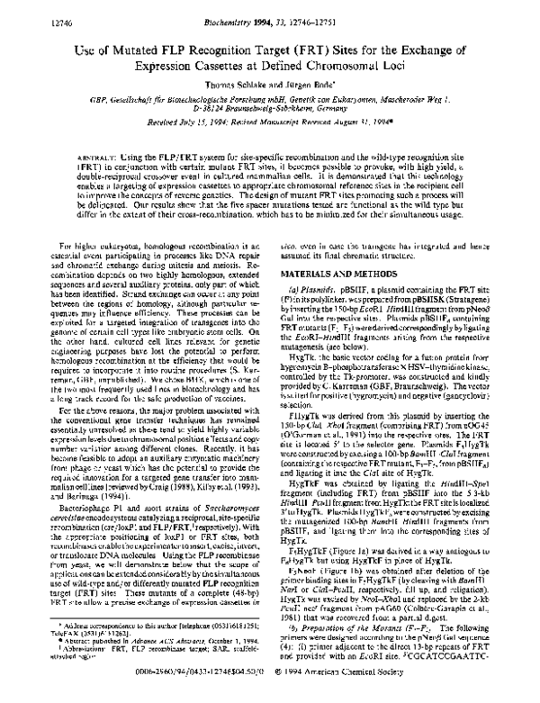 (PDF) Use of Mutated FLP Recognition Target (FRT) Sites for the ...
