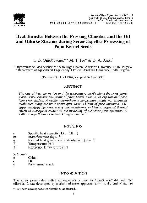 (PDF) Heat transfer between the pressing chamber and the oil and ...