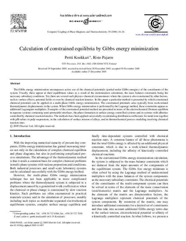 Pdf Calculation Of Constrained Equilibria By Gibbs Energy Minimization