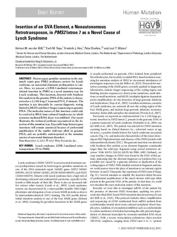 (PDF) Insertion of an SVA element, a nonautonomous retrotransposon, in ...