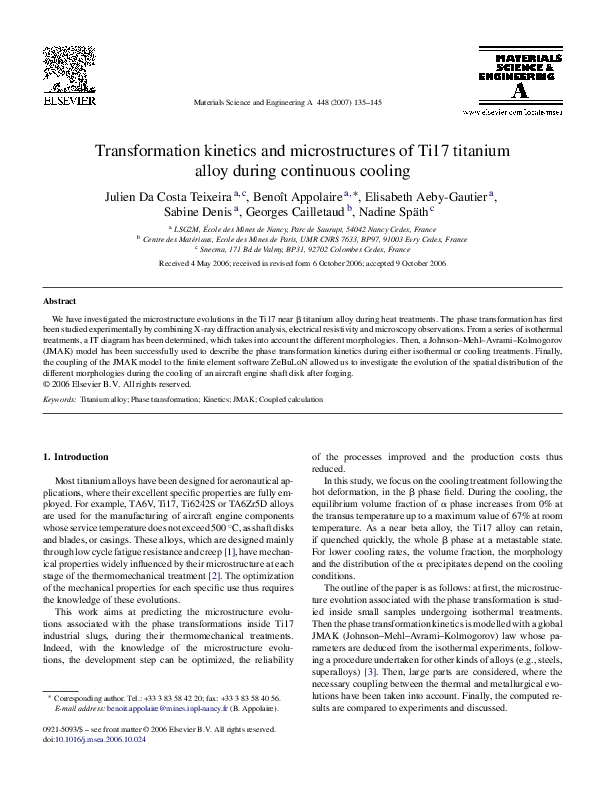 Pdf Transformation Kinetics And Microstructures Of Ti17 Titanium Alloy During Continuous Cooling