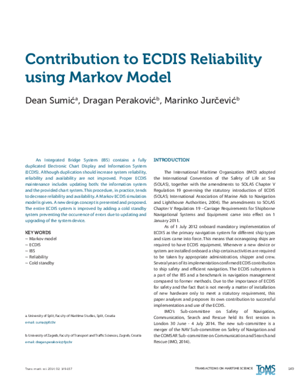 (PDF) Contribution to ECDIS Reliability using Markov Model