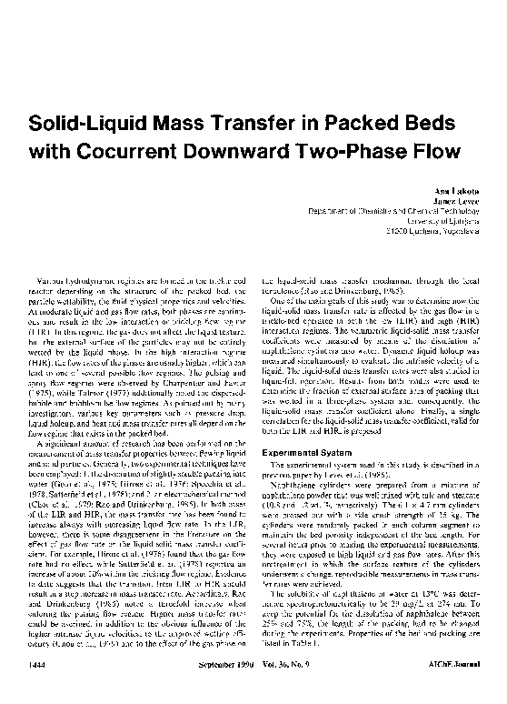 (PDF) Solid-liquid mass transfer in packed beds with cocurrent downward ...