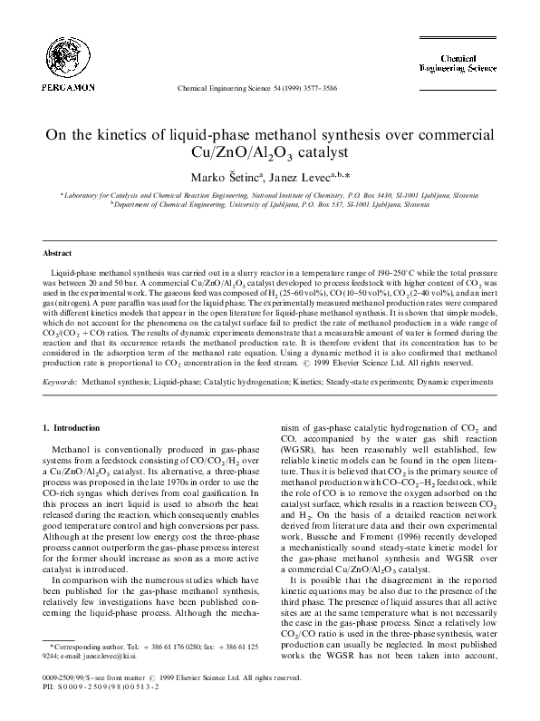 (PDF) On the kinetics of liquid-phase methanol synthesis over commercial Cu/ZnO/Al2O3 catalyst
