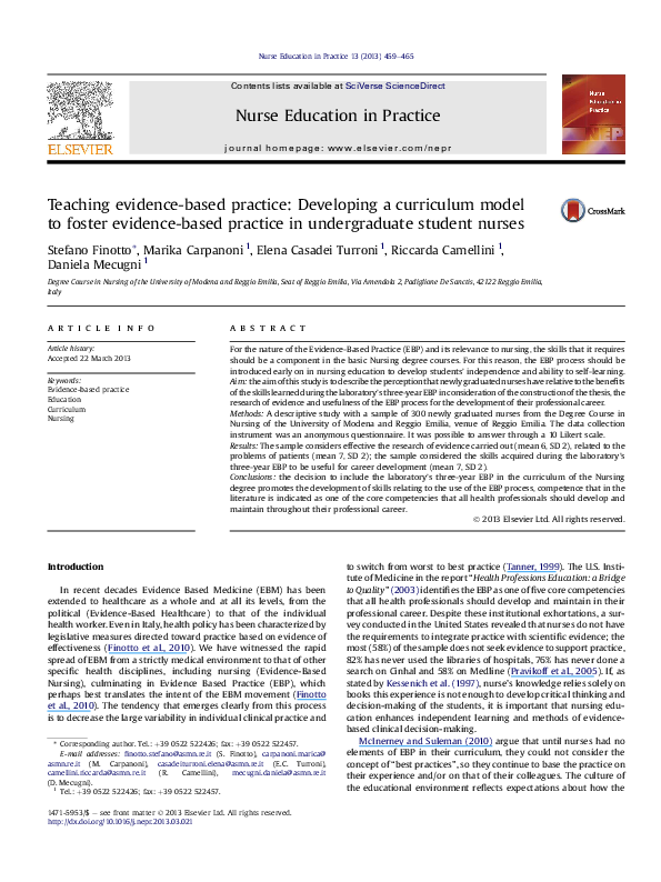 (PDF) Teaching evidence-based practice: Developing a curriculum model to foster evidence-based ...