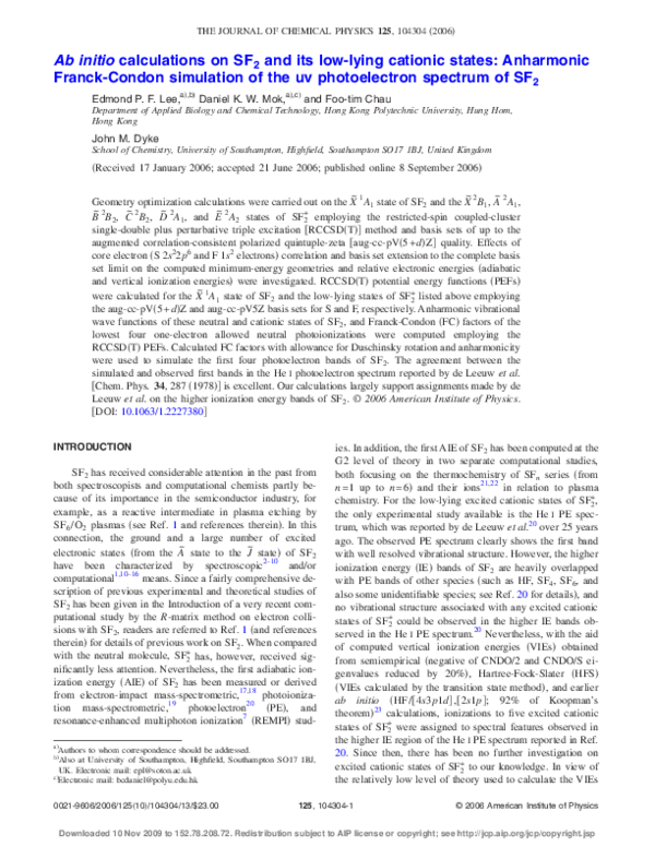 Pdf Ab Initio Calculations On Sf₂ And Its Low Lying Cationic States
