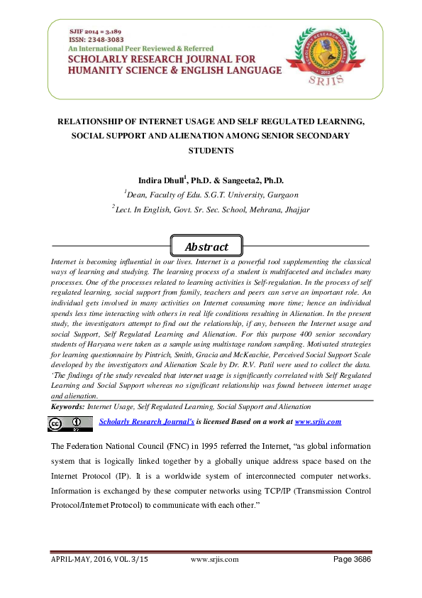 (PDF) RELATIONSHIP OF INTERNET USAGE AND SELF REGULATED LEARNING ...
