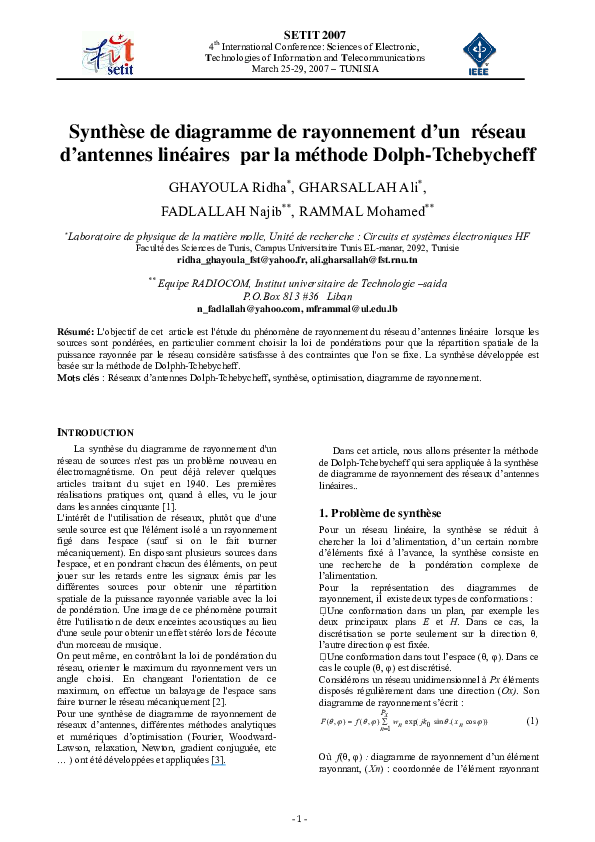 (PDF) Synthèse de diagramme de rayonnement d'un réseau d'antennes ...
