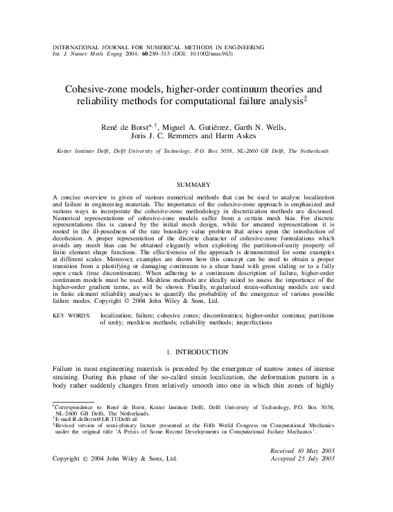 (PDF) Cohesive-zone models, higher-order continuum theories and reliability methods for ...