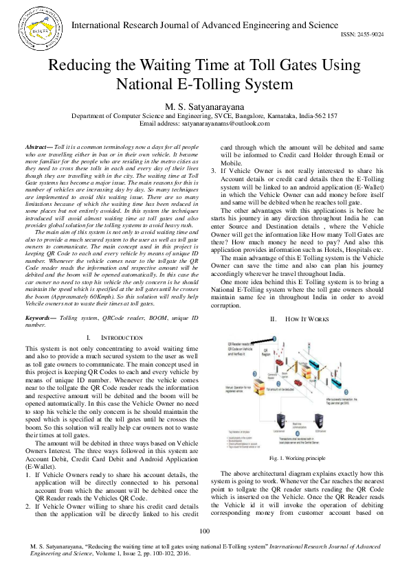 (PDF) Reducing the Waiting Time at Toll Gates Using National E-Tolling ...