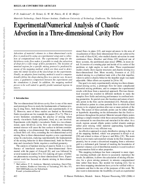 (PDF) Experimental/Numerical Analysis of Chaotic Advection in a Three-dimensional Cavity Flow ...